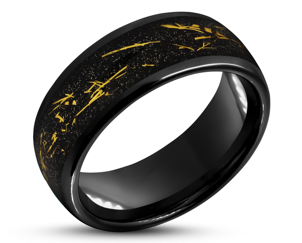 Black Tungsten Ring With Gold Scratches | 8mm | Wedding Band – Elk and Cub