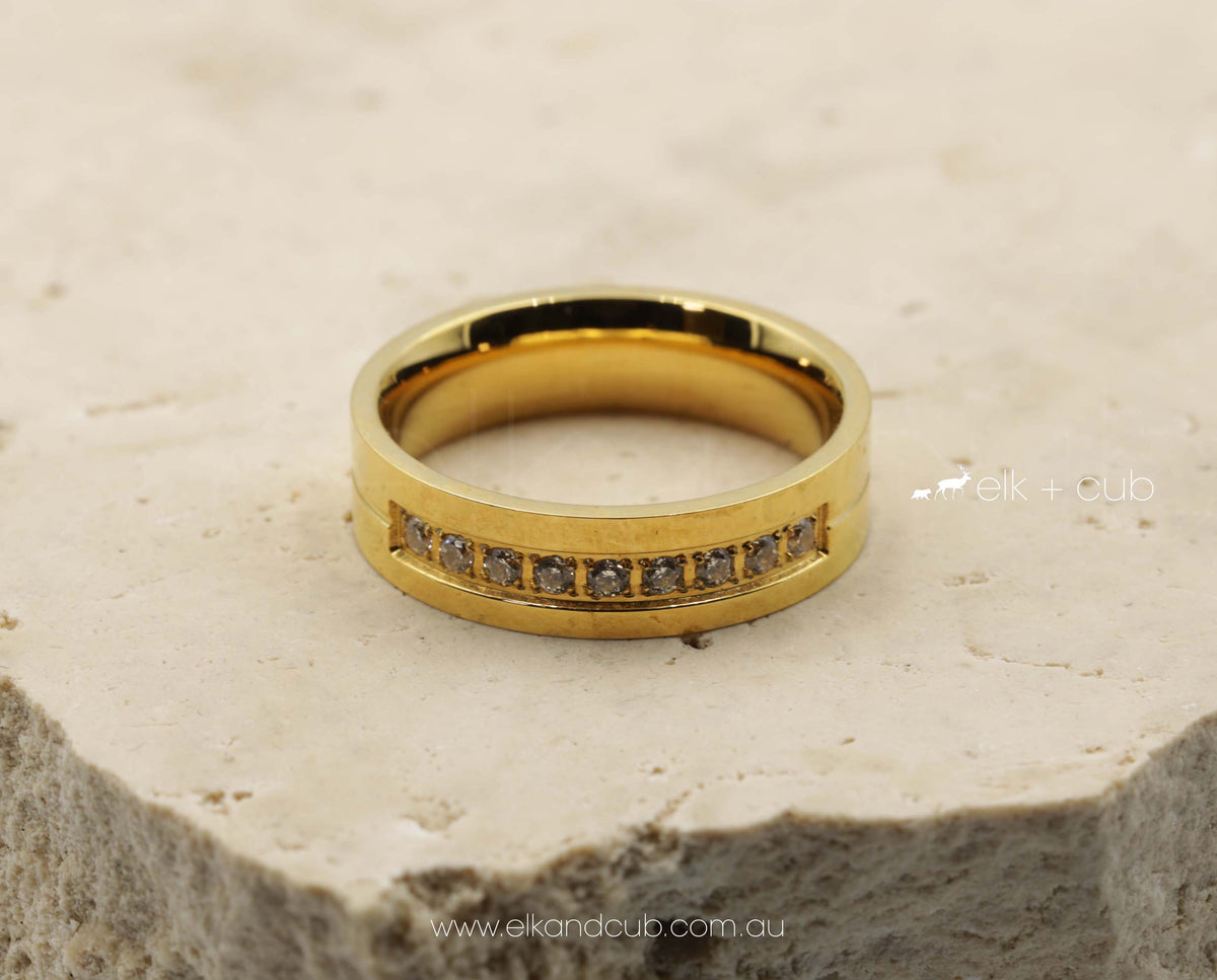 Gold Titanium Ring Square Edge | Cubic Zirconia | Men Ring | 6mm – Elk ...